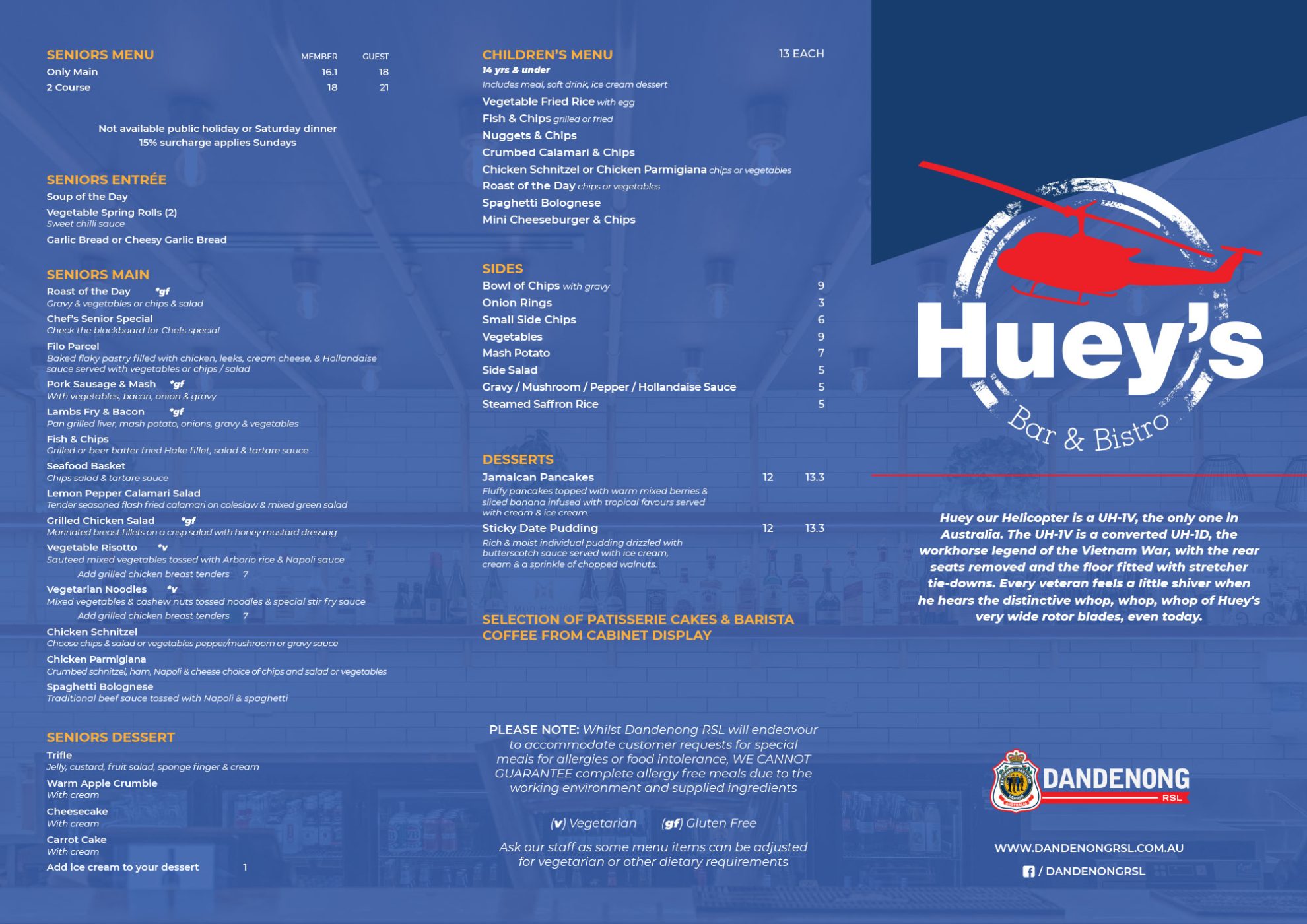 HUEYS MENU – Dandenong RSL