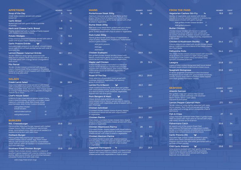 HUEYS MENU – Dandenong RSL